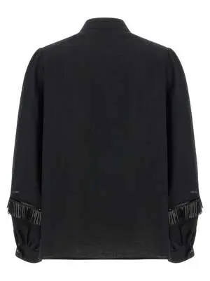 Kiton Linen Shirt With Puff Shoulders And Fringe Detail
