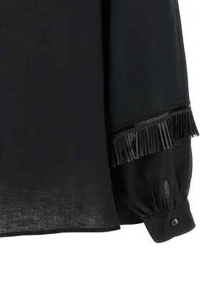 Kiton Linen Shirt With Puff Shoulders And Fringe Detail