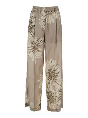 Brunello Cucinelli BRUNELLO CUCINELLI Silk Floral Print Wide Leg Trousers Multicolor