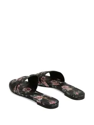 Dolce & Gabbana Floral Print Calfskin Slide Sandals - Black