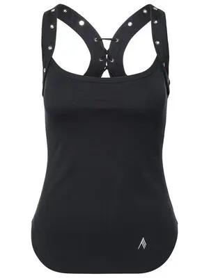 Attico Cotton Top With Silver Studs And Lace-up Detail - Black