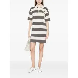 AMI Paris Striped Knit Polo Dress With Heart Motif
