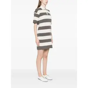 AMI Paris Striped Knit Polo Dress With Heart Motif