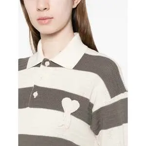 AMI Paris Striped Knit Polo Dress With Heart Motif