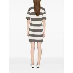 AMI Paris Striped Knit Polo Dress With Heart Motif