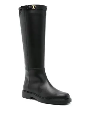 TOD'S T-buckle Knee-high Leather Boots - Black