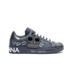 Dolce & Gabbana Portofino Leather Sneakers - Silver
