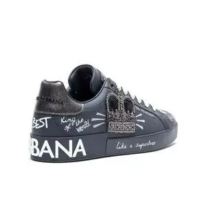 Dolce & Gabbana Portofino Leather Sneakers - Silver