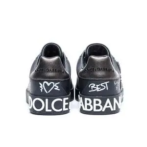 Dolce & Gabbana Portofino Leather Sneakers - Silver