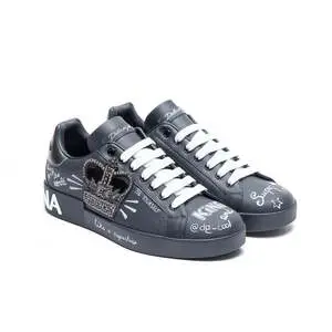 Dolce & Gabbana Portofino Leather Sneakers - Silver
