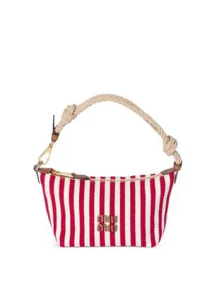 Miu Miu Striped Cotton And Leather Pouch With Rope Handle - Red