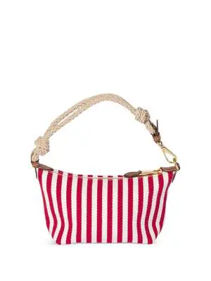 Miu Miu Striped Cotton And Leather Pouch With Rope Handle - Red