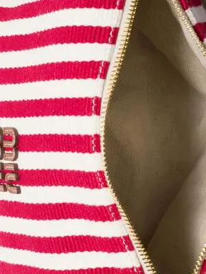 Miu Miu Striped Cotton And Leather Pouch With Rope Handle - Red