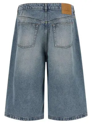 AMI Paris Stone-washed Denim Bermuda Shorts With Wide Leg - Blue