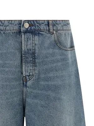 AMI Paris Stone-washed Denim Bermuda Shorts With Wide Leg - Blue