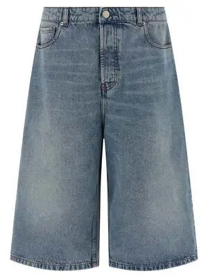 AMI Paris Stone-washed Denim Bermuda Shorts With Wide Leg - Blue