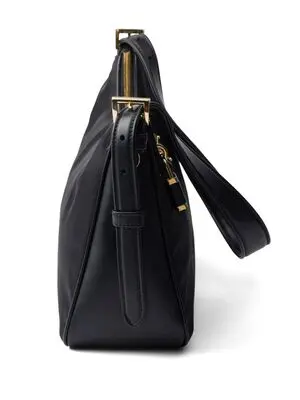 Prada Re-nylon And Leather Shoulder Bag With Padlock - Black
