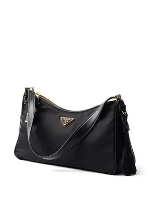 Prada Re-nylon And Leather Shoulder Bag With Padlock - Black