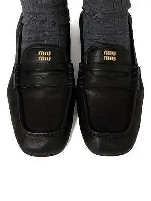 Miu Miu Ruched Nappa Leather Loafers - Black