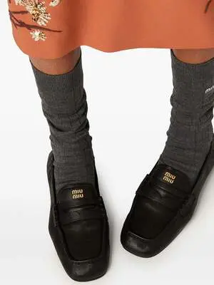 Miu Miu Ruched Nappa Leather Loafers - Black