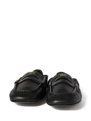 Miu Miu Ruched Nappa Leather Loafers - Black