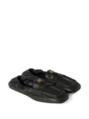 Miu Miu Ruched Nappa Leather Loafers - Black