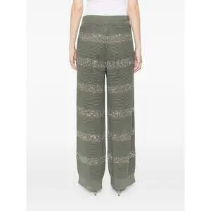 Brunello Cucinelli Flared Trousers With Sequin Embellishment - Green