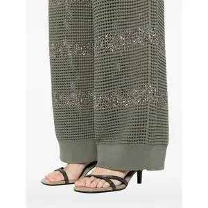 Brunello Cucinelli Flared Trousers With Sequin Embellishment - Green