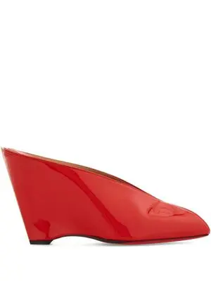 FERRAGAMO Alicia 95 Peep Toe Patent Leather Mules - Red
