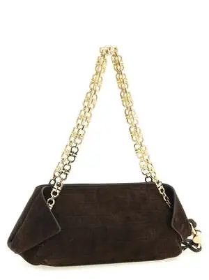 FERRAGAMO Croc Effect Suede Shoulder Bag - Brown