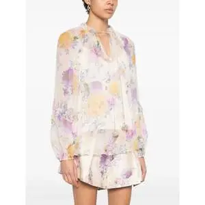 Zimmermann Floral Print Billow Sleeve Blouse - Cream