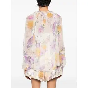 Zimmermann Floral Print Billow Sleeve Blouse - Cream