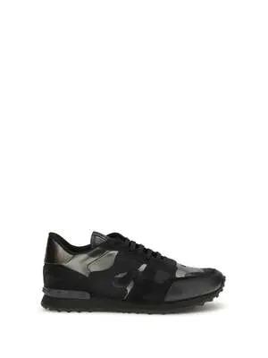 Valentino Garavani Rockrunner Calfskin Leather Sneakers - Black