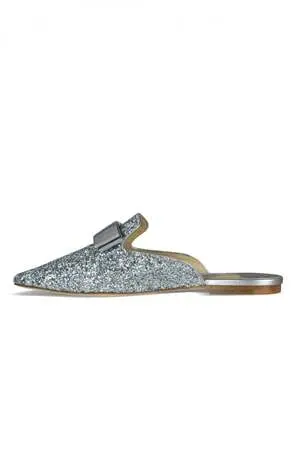 JIMMY CHOO Glitter Pointed Toe Mules With Bow Detailing - Silver