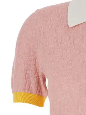 Fendi Pink Cotton And Silk Blend Knit Dress With Classic Collar - Multicolor