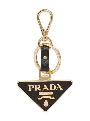 Prada Saffiano Leather And Metal Triangle Keychain - Black
