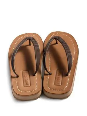 Miu Miu Padded Thong Sandals With Logo Embellishment - Brown
