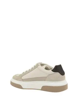 FERRAGAMO Paneled Leather And Suede Lace-up Sneakers