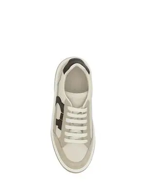 FERRAGAMO Paneled Leather And Suede Lace-up Sneakers