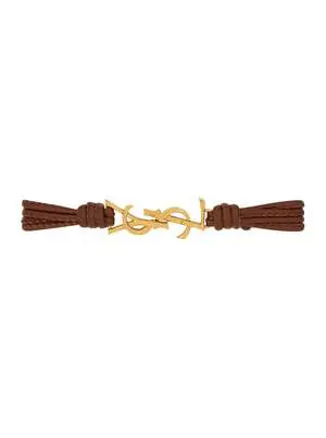 Saint Laurent Saint Laurent Cassandre Leather Bracelet With Gold Metal Details Silver