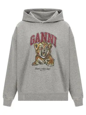 GANNI Grey Tiger Graphic Hoodie - Gray