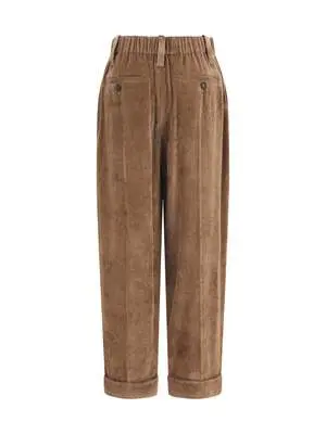 Brunello Cucinelli White Tech Fabric Pleated Relaxed Fit Pants - Brown