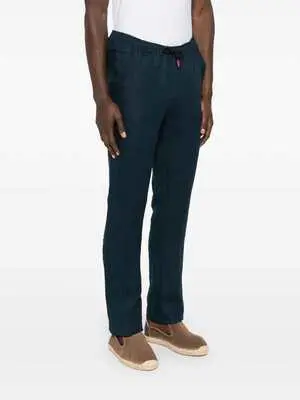 Kiton Linen Drawstring Waist Pants - Blue