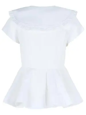 GANNI Cotton Shirt With Wide Rounded Collar And Short Sleeves - White