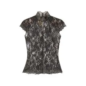 Valentino Garavani Lace Top With Padded Shoulders And Scalloped Hem