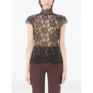 Valentino Garavani Lace Top With Padded Shoulders And Scalloped Hem