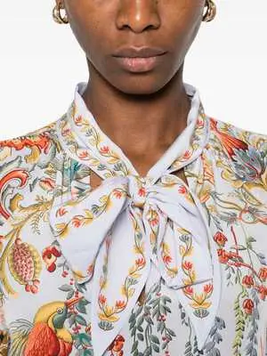 Etro Bird Print Silk Blouse With Tie Collar