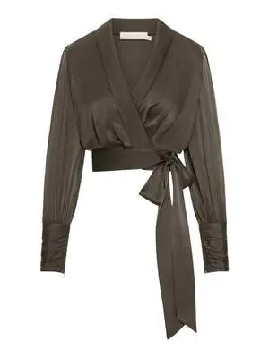 Zimmermann Silk Wrap Top With Front Tie Detail - Green