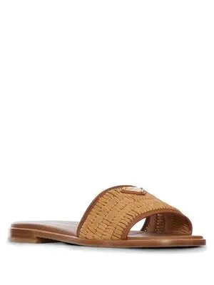 Prada Leather Slides With Crochet Details - Brown