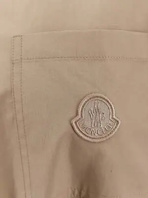 Moncler Cotton Shirt Jacket With Embroidered Logo And Drawstring Waist - Cream